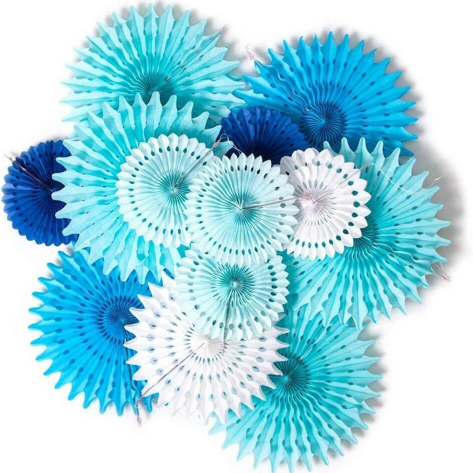 Набор бумажных фантов для украшения праздника, синий/голубой/белый, 13 шт.