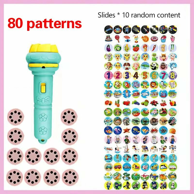 Мультяшный проекционный фонарик, 80 узоров, креативный детский фонарик, игрушечный проектор, детские игрушки, книга сказок на ночь, игрушка