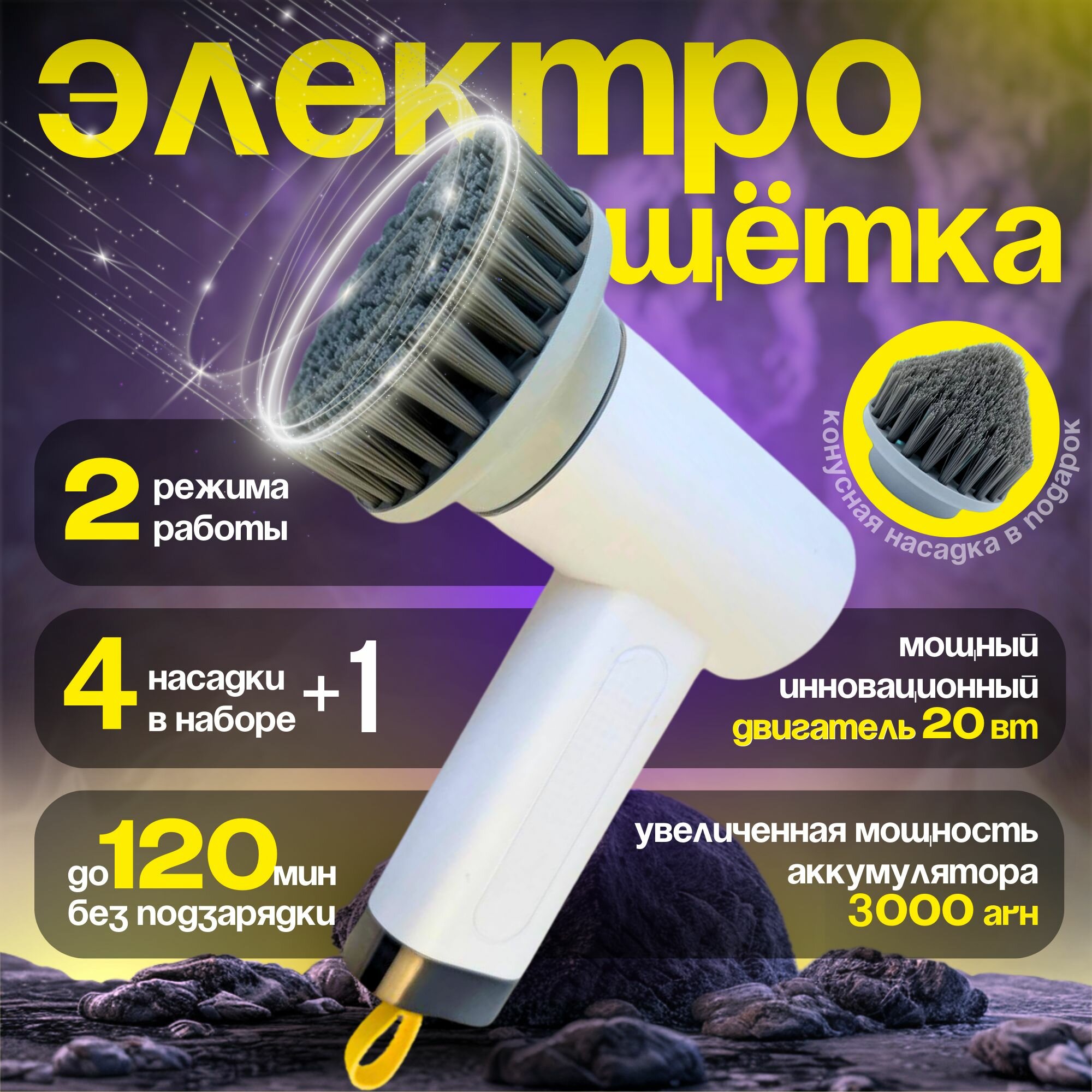 Электрическая щетка для уборки дома, беспроводная электрощётка S2 20W для мытья кухни, окон, ванной, щетка для чистки дома