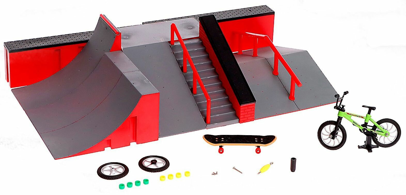 Набор скейт-парк "Экстремал" с ремкомплектом, фингерборд и фингербайк, мини-скейтборд и мини-велосипед с трамплином, пальчиковая игрушка для трюков
