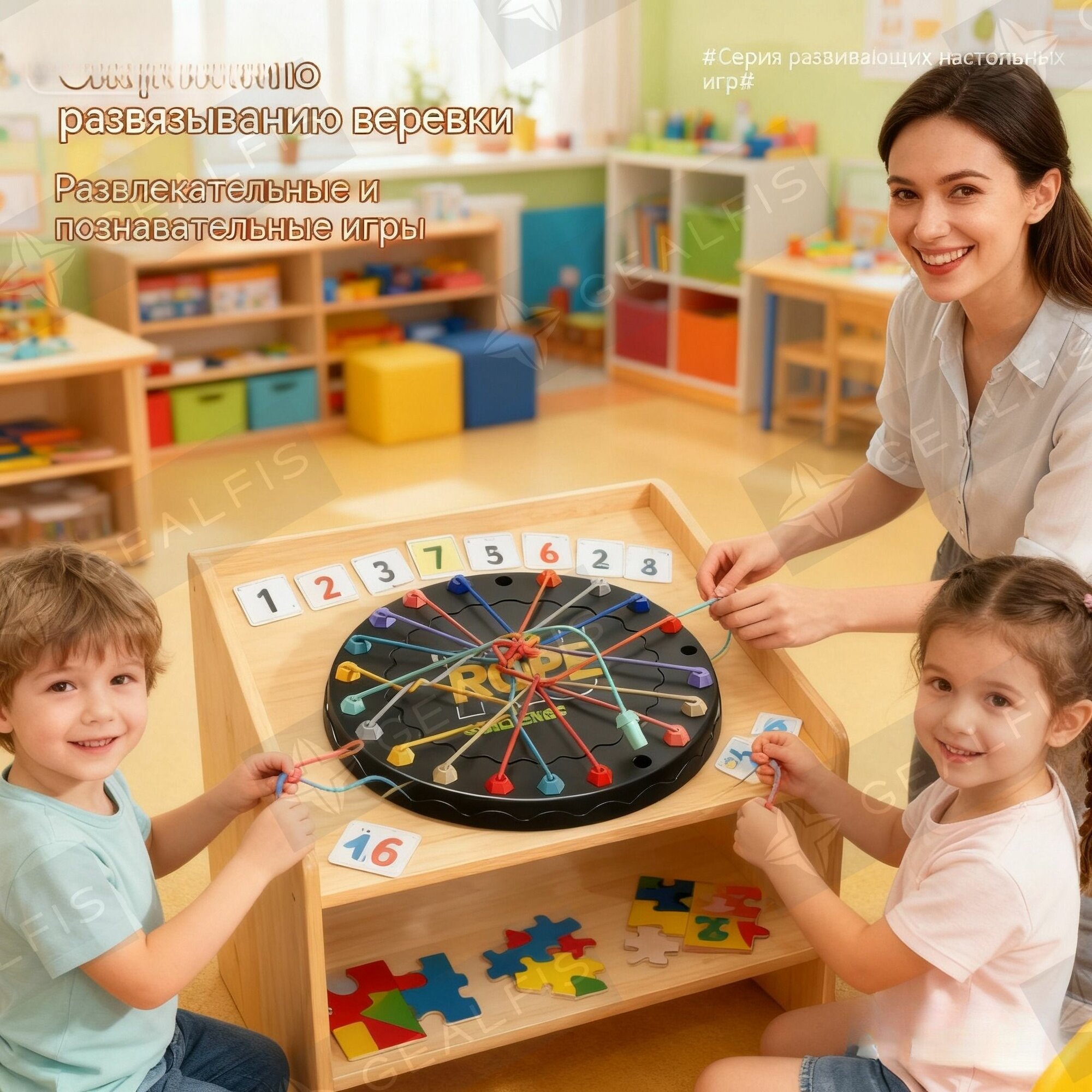 Настольная игра головоломка Brainy Knots Шнурочки для всей семьи: развивающая логическая игра с верёвочными заданиями