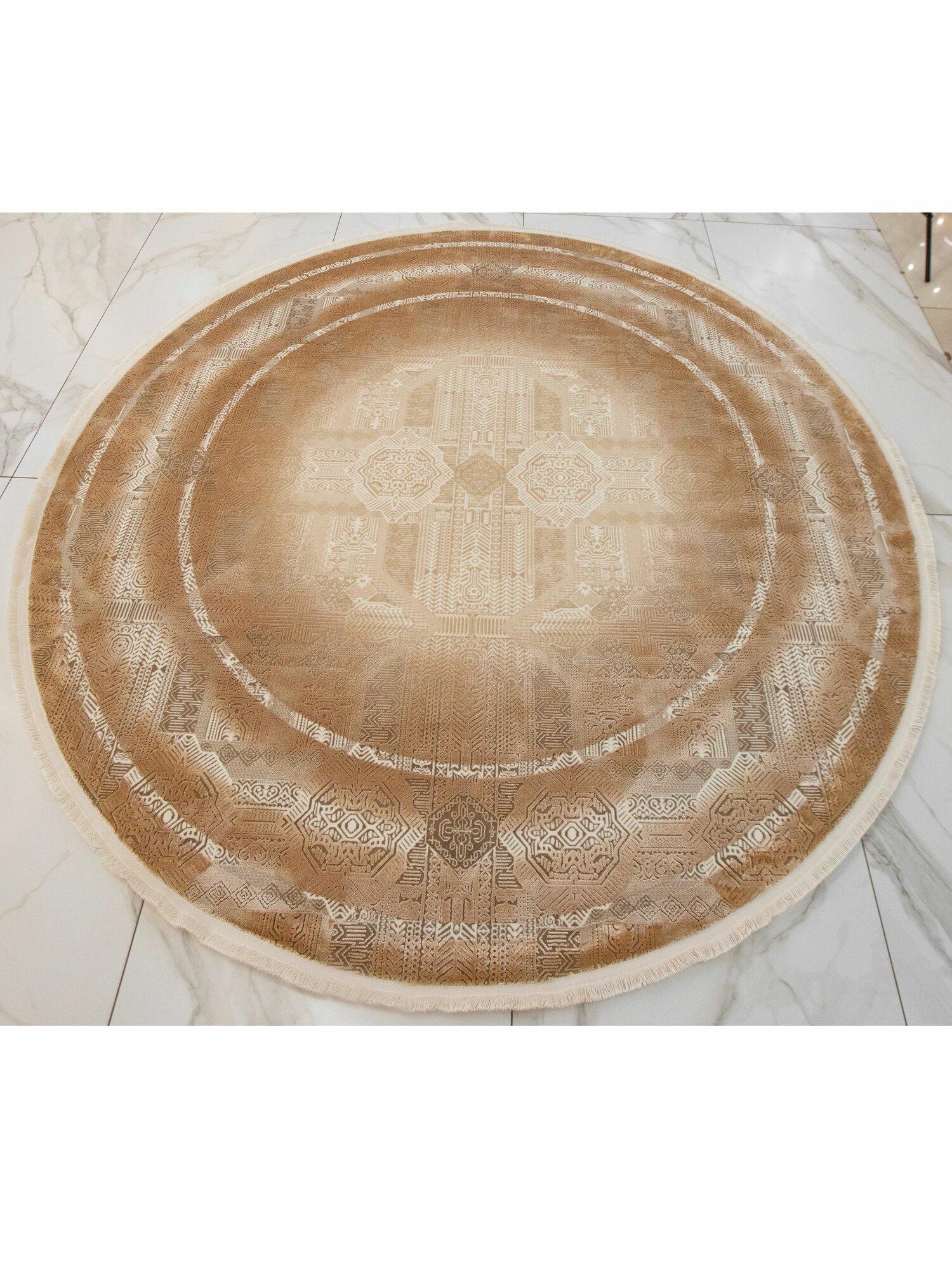 Ковер круглый высокоплотный натуральный PREMIUM-коллекции иранский дизайнерский 2 х 2 м, шёлк и хлопок, шёлковый блеск, размер 200 на 200 см высокого качества