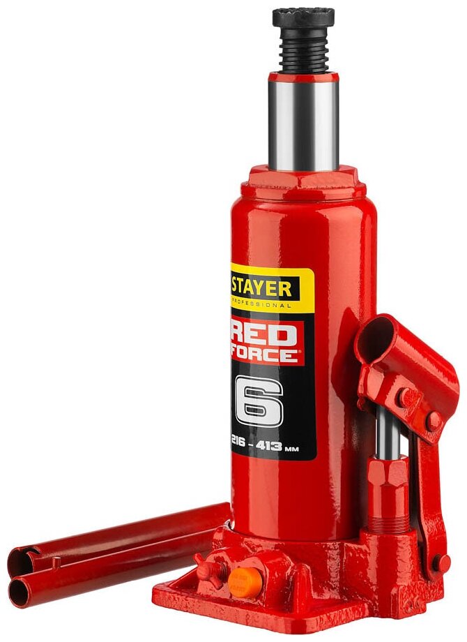 STAYER RED FORCE, 6 т, 216 - 413 мм, бутылочный гидравлический домкрат, Professional (43160-6)