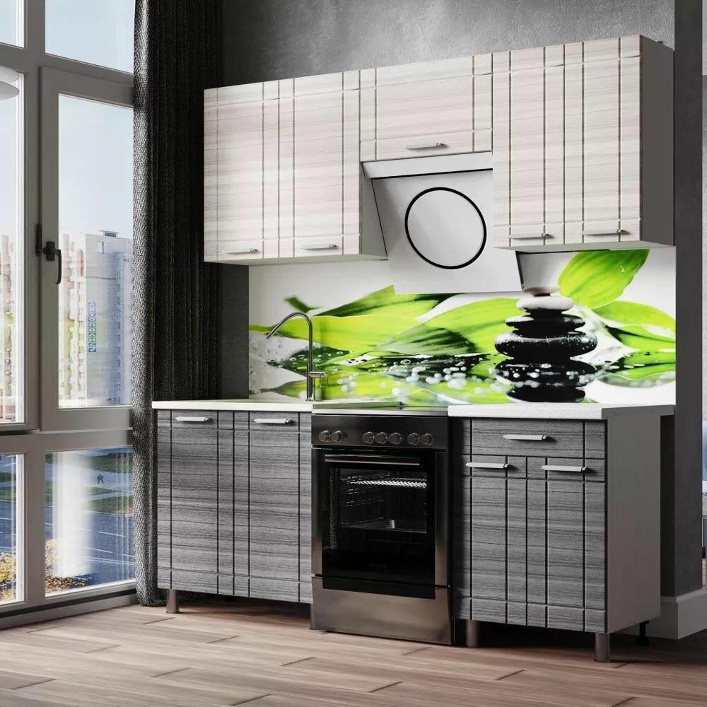 Кухня Бомбей без столешницы 2м Сандал белый/Сандал серый с окапом 2000х430х2170 тэкс