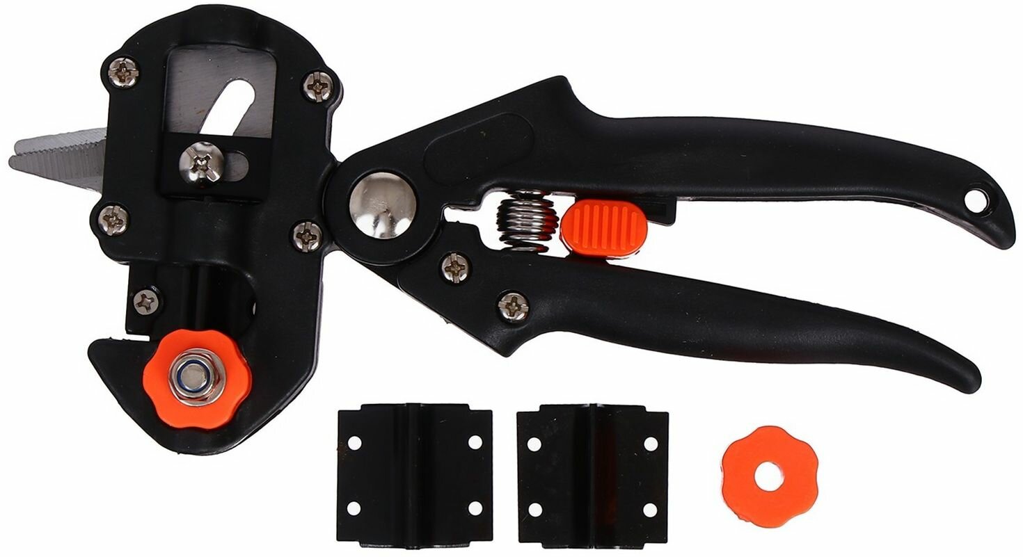 Секатор садовый прививочный с пластиковыми ручками и двумя насадками, инструмент для прививки плодовых деревьев, 30.5 см