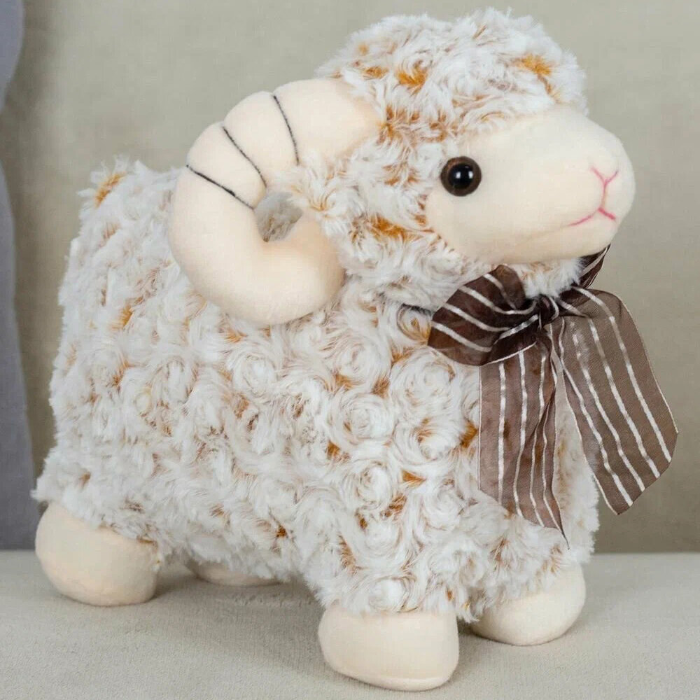 Мягкая плюшевая игрушка Барашек 33 см с бантиком (кучерявый) (JX603318810B)