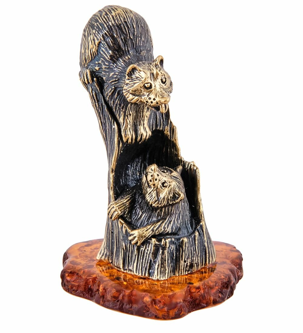 Фигурка 'Еноты' (латунь, янтарь)