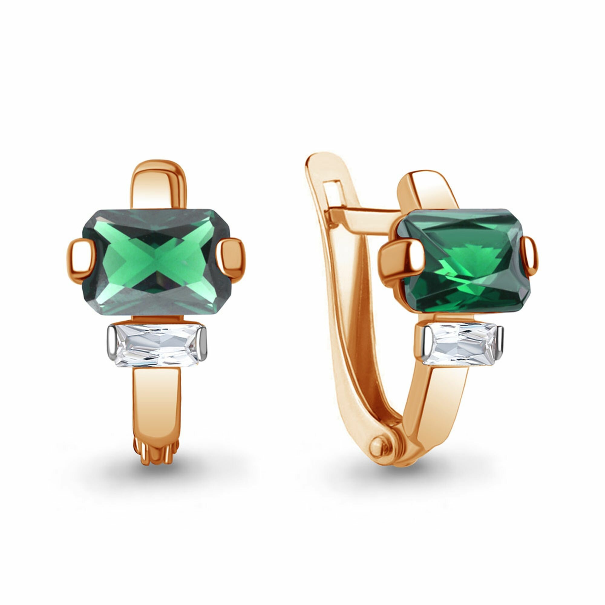 Серьги, серебро, 925 проба, золочение, изумруд синтетический, фианит