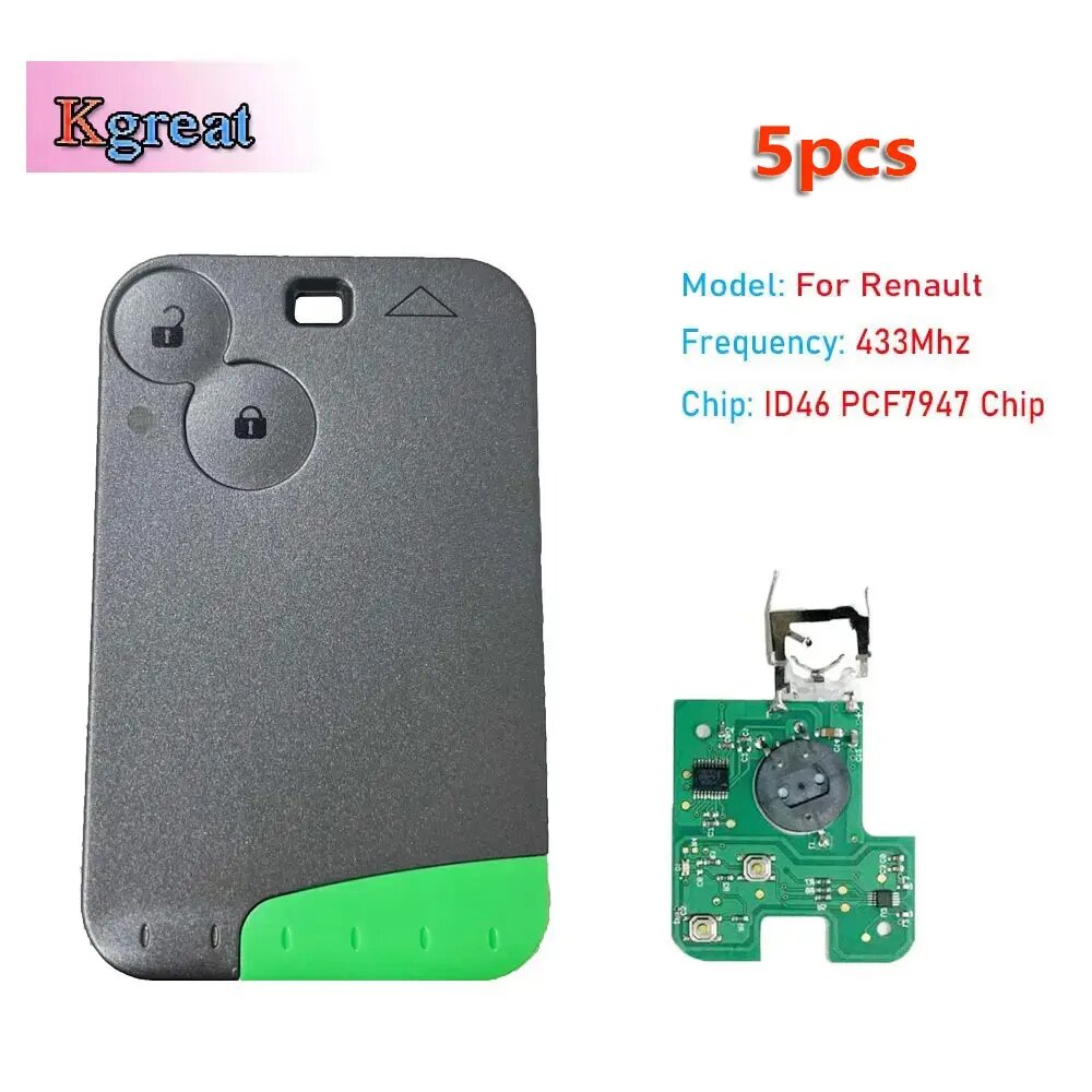 Смарт-ключ для автомобиля Renault Laguna Espace, 2 кнопки, 433 МГц, 5 шт.