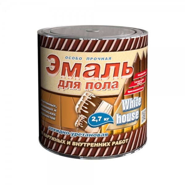 Эмаль для Пола White House 2.7кг Зеленый Луг, Глянцевая Алкидно-Уретановая для Внутренних и Наружных Работ.*