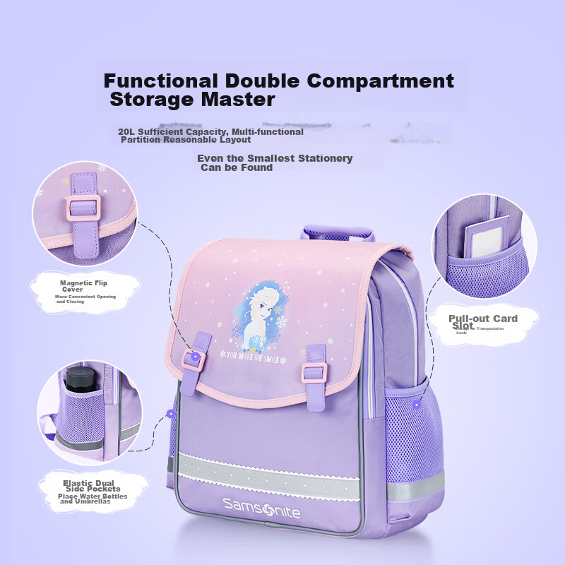 Samsonite Disney Elsa 18L Ultra-Light Backpack for Grades 1-5, Water-Resistant Schoolbag for Girls, New Year Gift