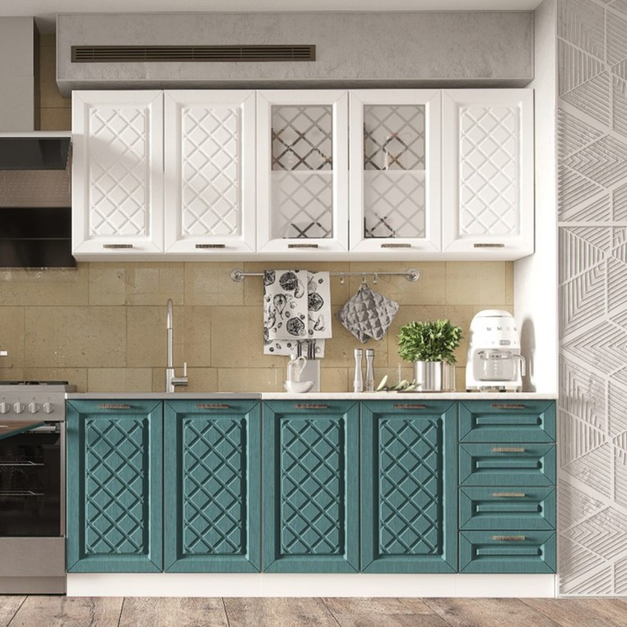 Кухня Агава Сима-ленд, ЛДСП, МДФ, цвет акация белая/моренга, 2000x600 см