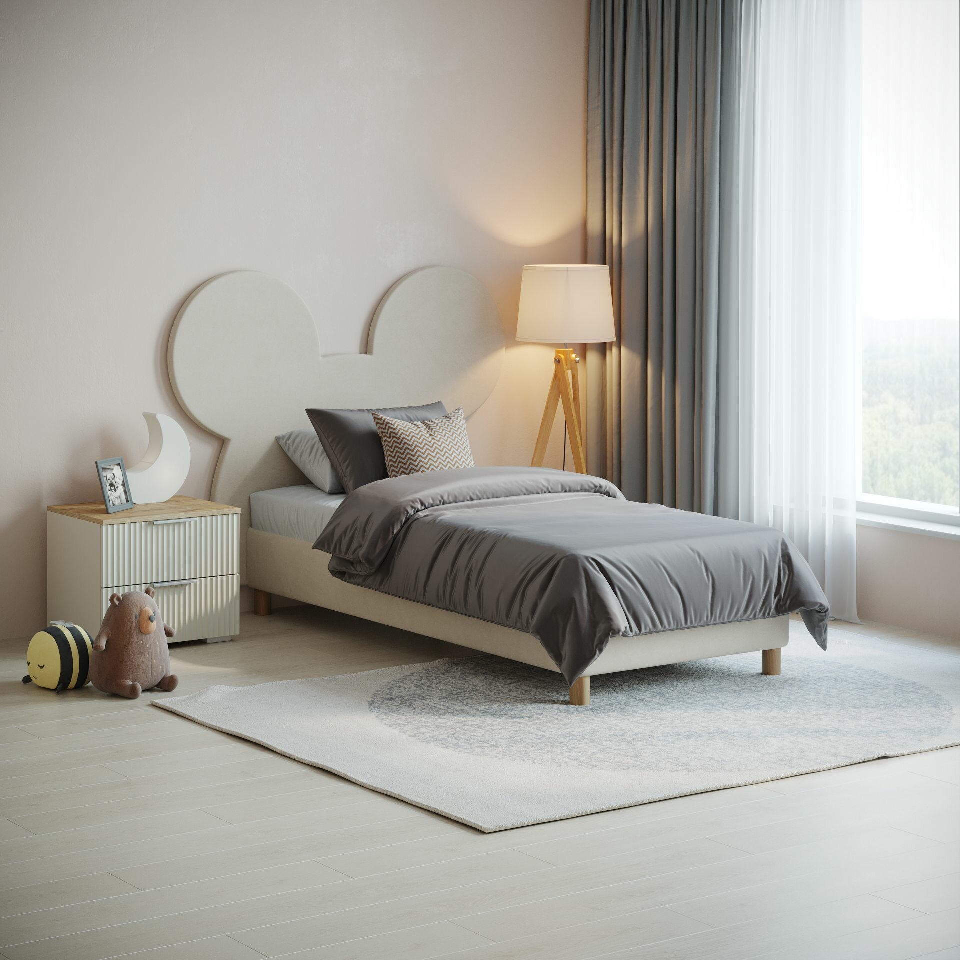 Детская кровать односпальная с мягким изголовьем Микки 190 х 80 см