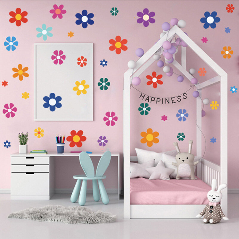 Красочные наклейки на стену с цветами, ретро-обои с подсолнухами, самоклеящиеся наклейки на стену, съемные ПВХ-наклейки для декора детской спальни, гостиной, класса, игровой комнаты, украшения для дома, 25x25 см, 4 листа