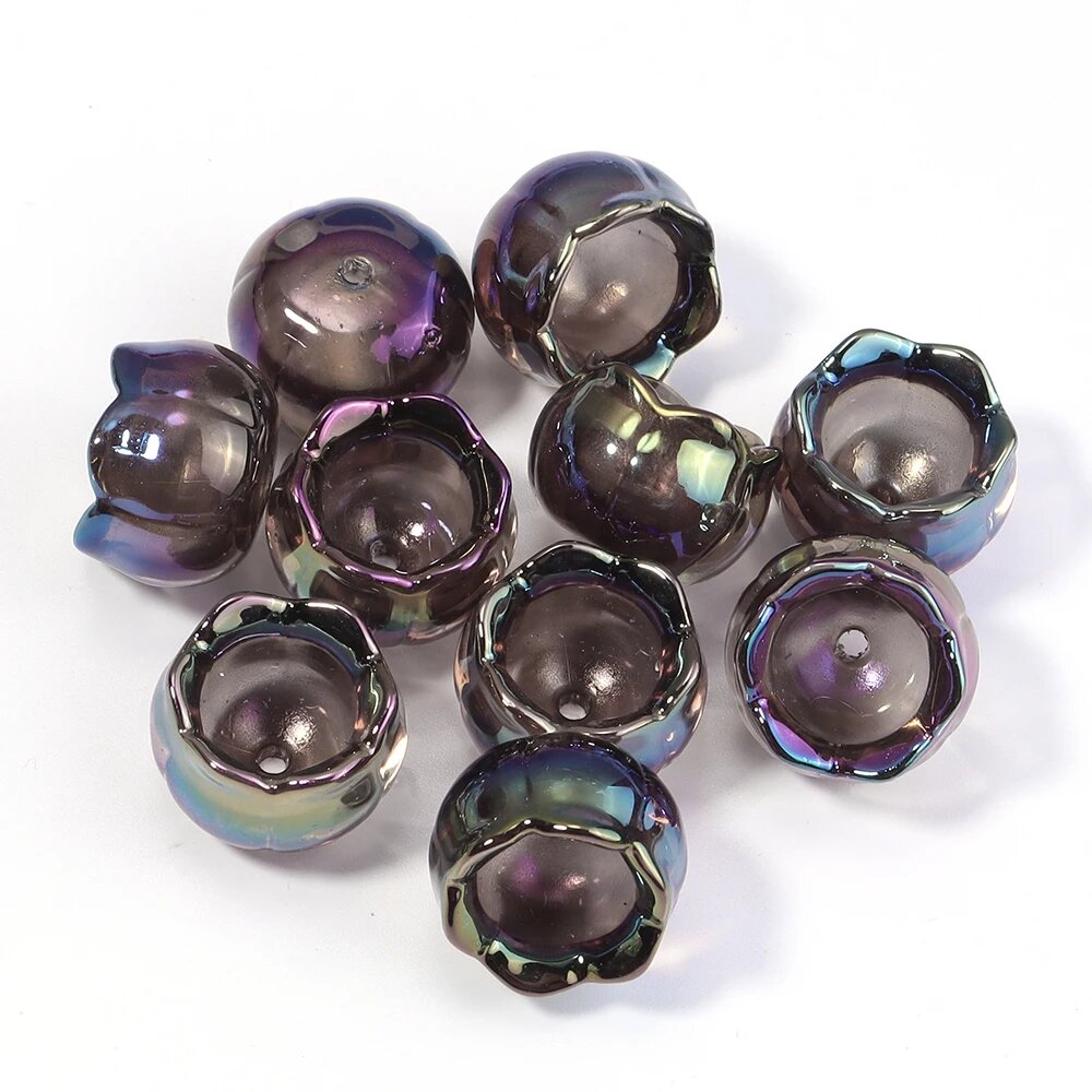 Акриловые бусины-подвески с цветами Фиолетовый, 18x12mm 10pcs, Черный, Black