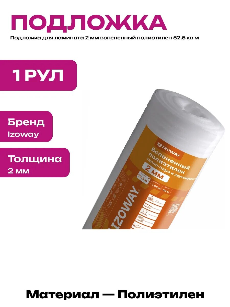 Звукоизоляционная подложка под ламинат 2 мм белая 52.5 кв м