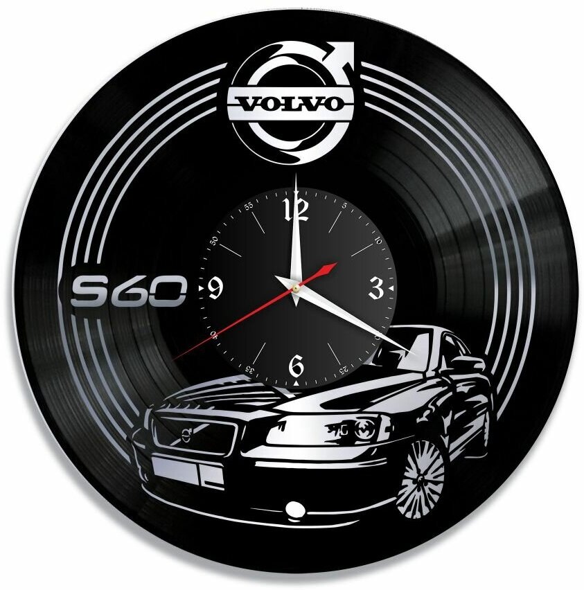 Часы из винила Redlaser "Volvo S60 (1 поколение), Вольво, автомобиль, логотип вольво" VW-12013-2