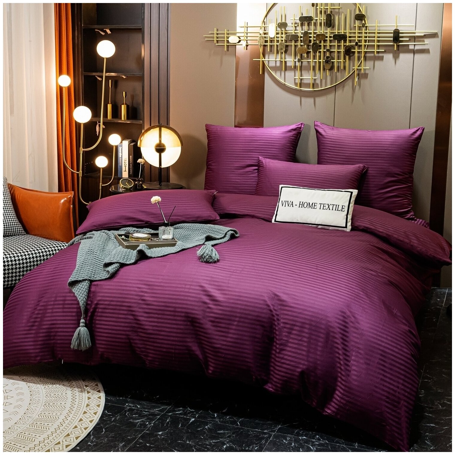 Комплект постельного белья Страйп Сатин Однотонный CT034 - евростандарт.