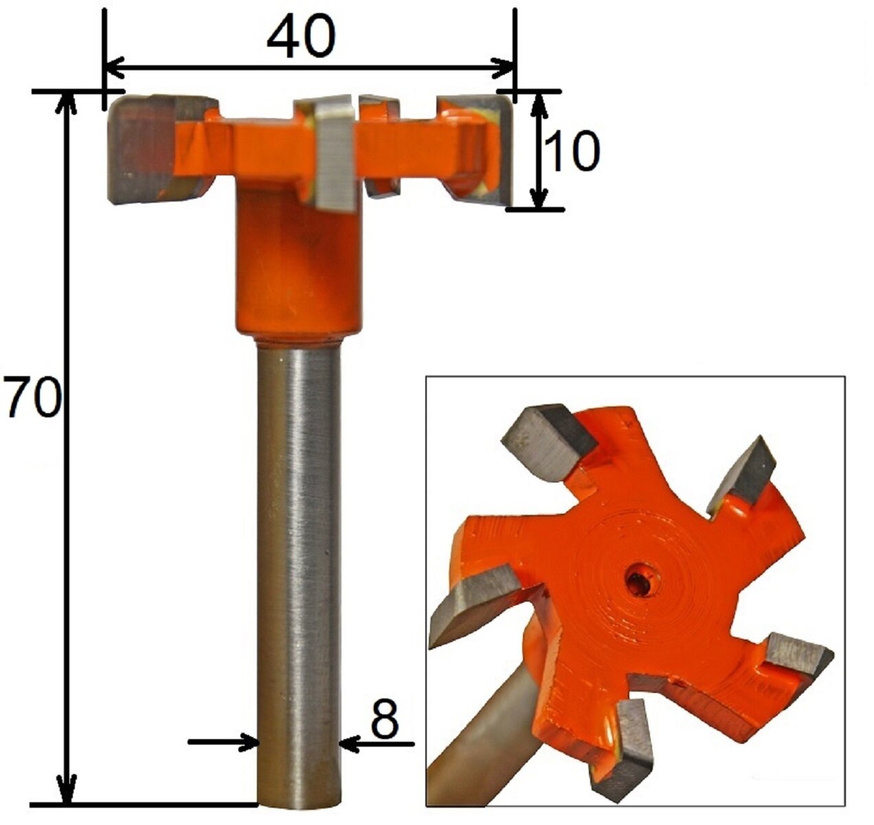 Фреза для слэбов 5 ножей диаметр 40, диаметр хвостовика 8 мм