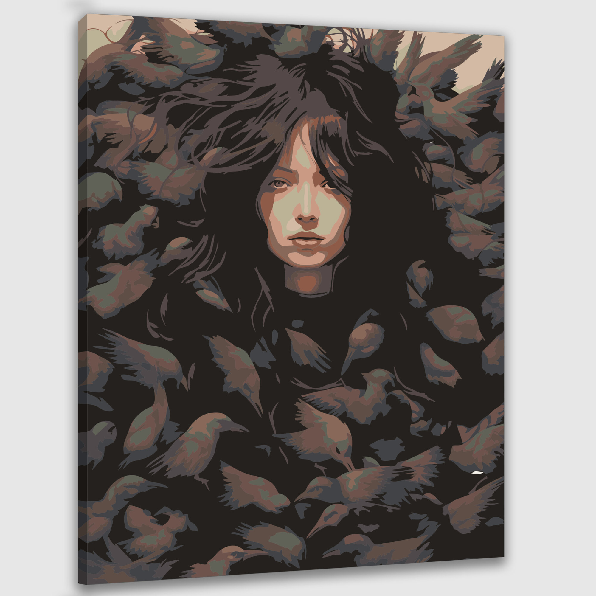 Картина по номерам 40x50 см, девушка, лицо, волосы, птицы