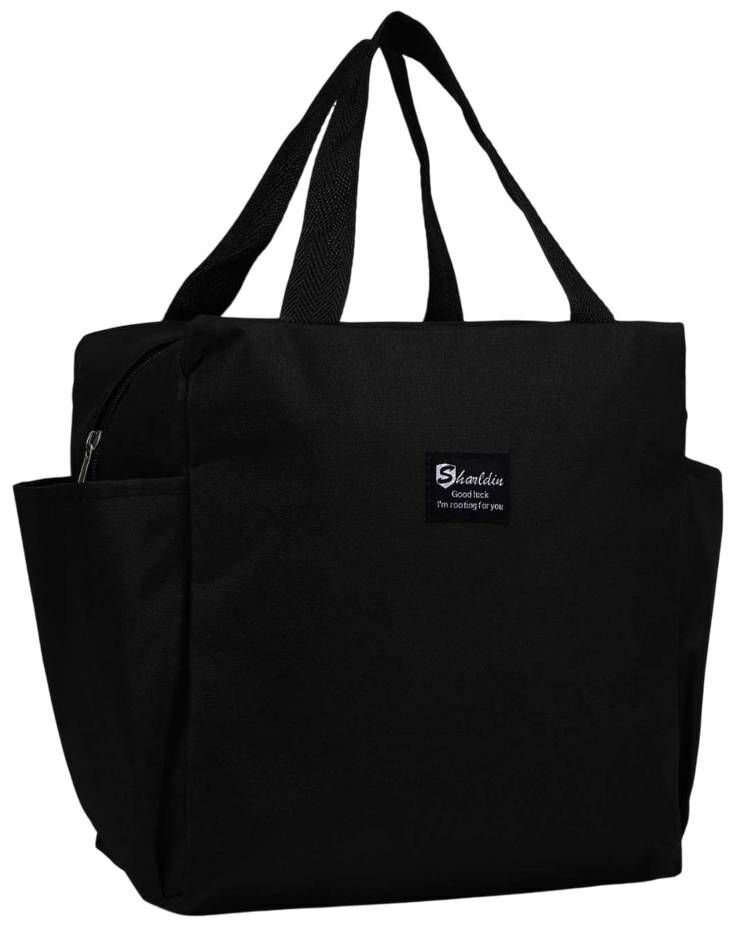 Термосумка на молнии для еды на работу, ланч боксов, дорожная сумка-холодильник с карманами для пикника и путешествий, объём 8.7 л, цвет чёрный