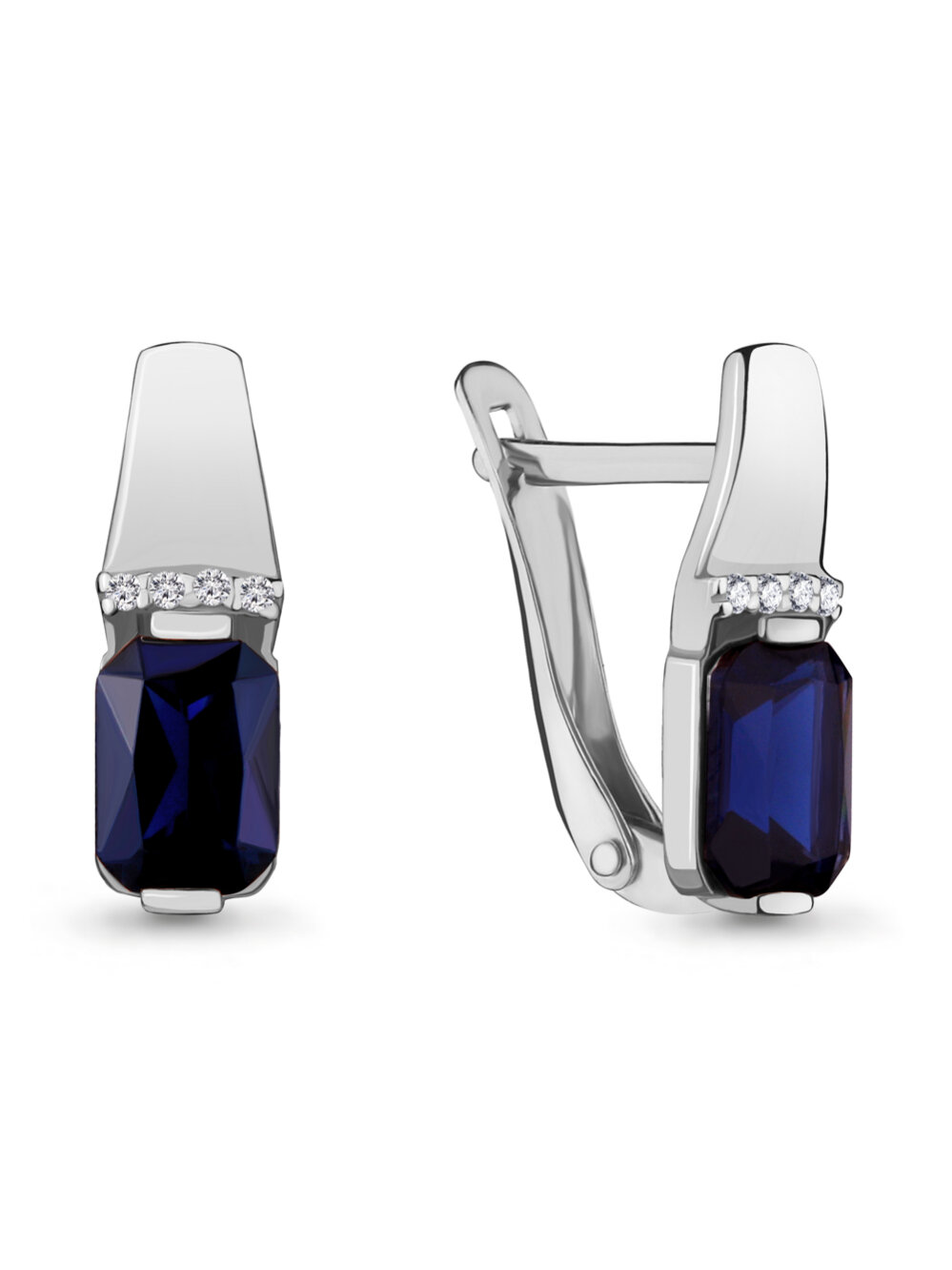 Серьги, серебро, 925 проба, сапфир синтетический, фианит