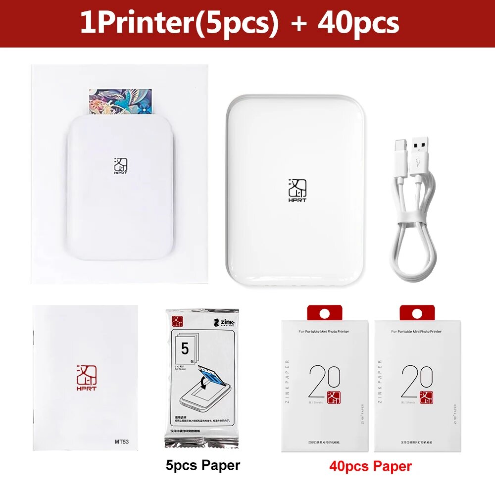 Портативный фотопринтер GZQIANJI HPRT AR 300 dpi Add 40pcs