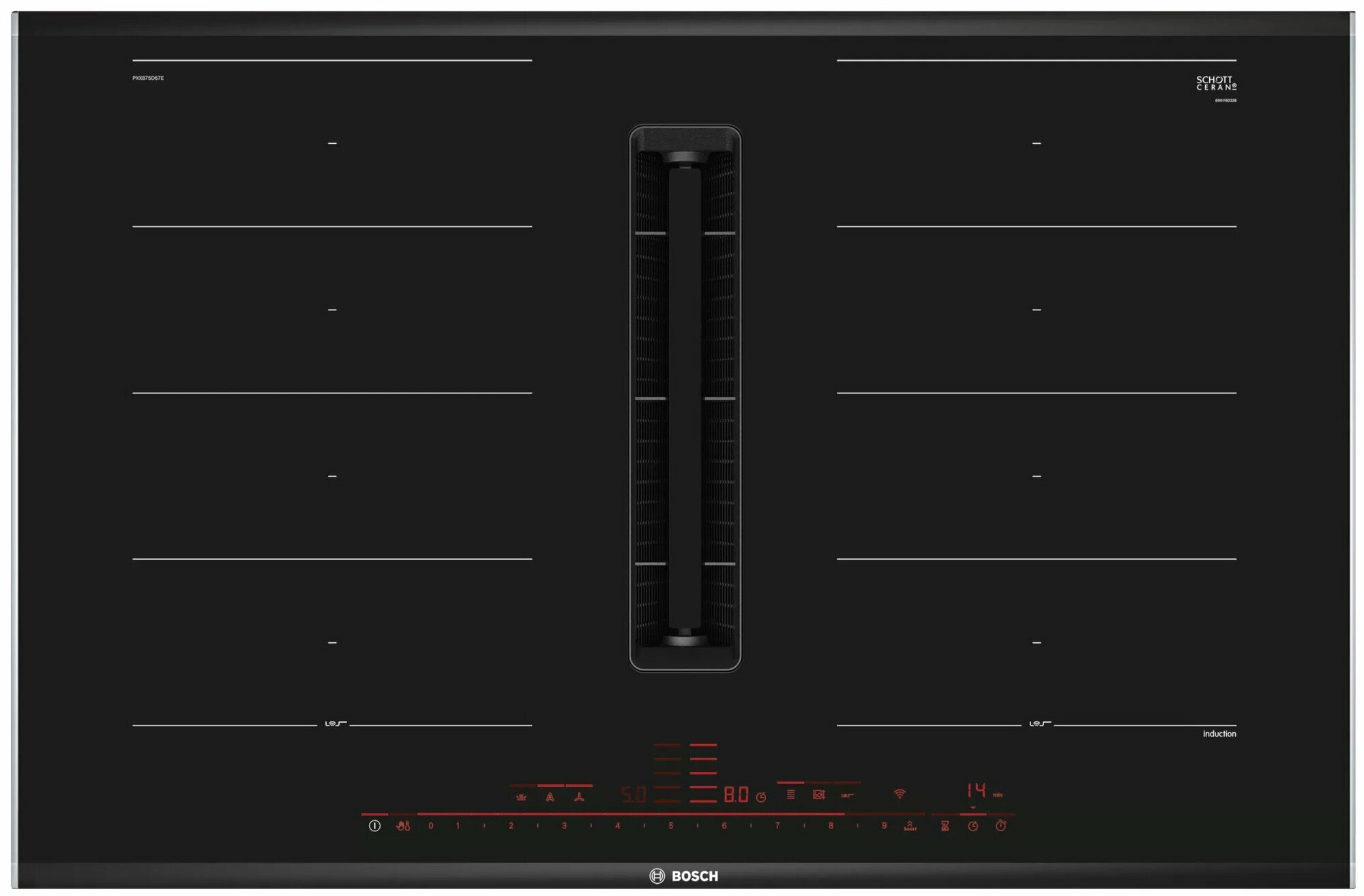 Индукционная варочная панель BOSCH PXX875D67E, с рамкой, цвет панели черный, цвет рамки серебристый