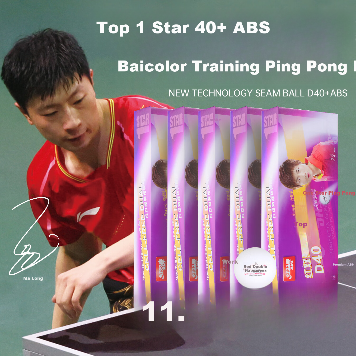 DHS 1-Star Table Tennis Balls 40+ ABS Training Ping Pong Balls White 50 Pack