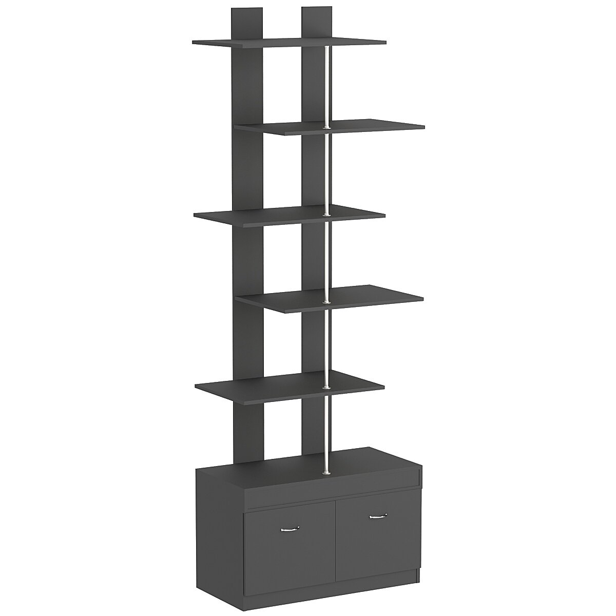 Стеллаж серии КУБ №5 с четырьмя полками и двумя глубокими ящиками, Черный