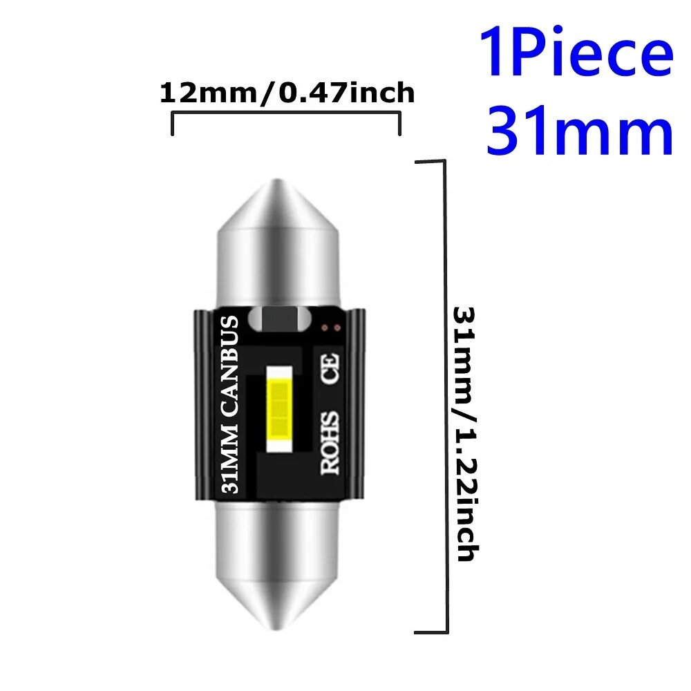 C5W LED Festoon Светодиодная лампа 31 мм 36 мм 39 мм 41 мм C10W Супер яркий CSP 1Piece 31mm White