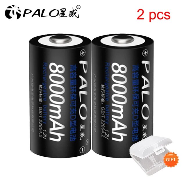 PALO D перезаряжаемые батареи Ni-MH LR20 8000 мАч 2pcs D Battery
