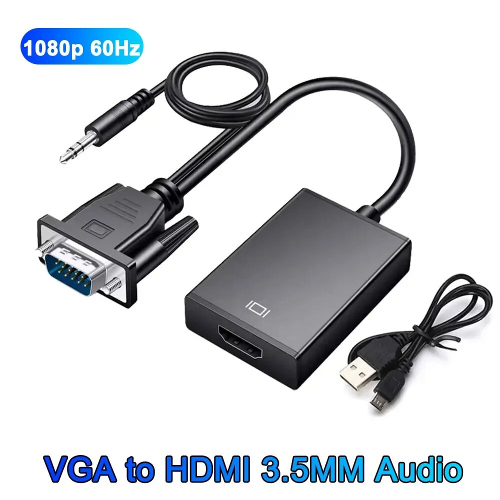 Конвертер HD 1080P VGA в HDMI Адаптер VGA с аудио-видео кабелем 3,5 мм Вход VGA Выход HDMI для компьютера Ноутбука ТВ-проектора