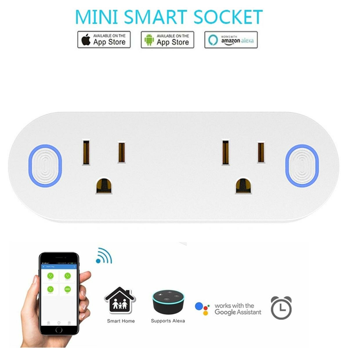 2 в 1 WiFi Smart Plug Power Switch Outlet Беспроводная розетка для Alexa Google Home -