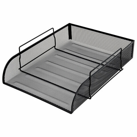 Лоток горизонтальный металлический для бумаг BRAUBERG "Germanium", А4 (260х337х77 мм), черный, 231954