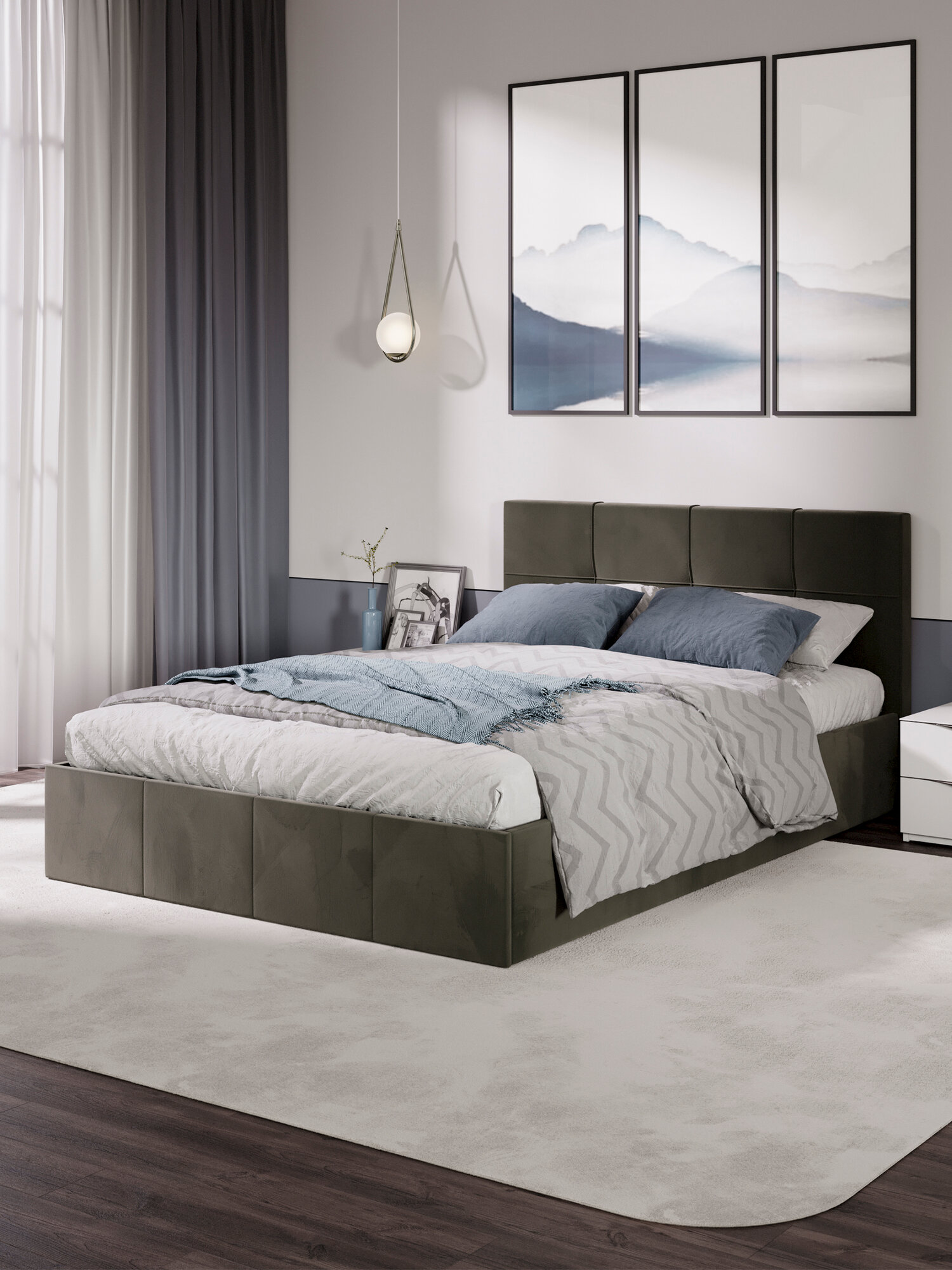 Лора Кровать с мягкой обивкой и заглушиной (1400) с ПМ Велюр Confetti Stone