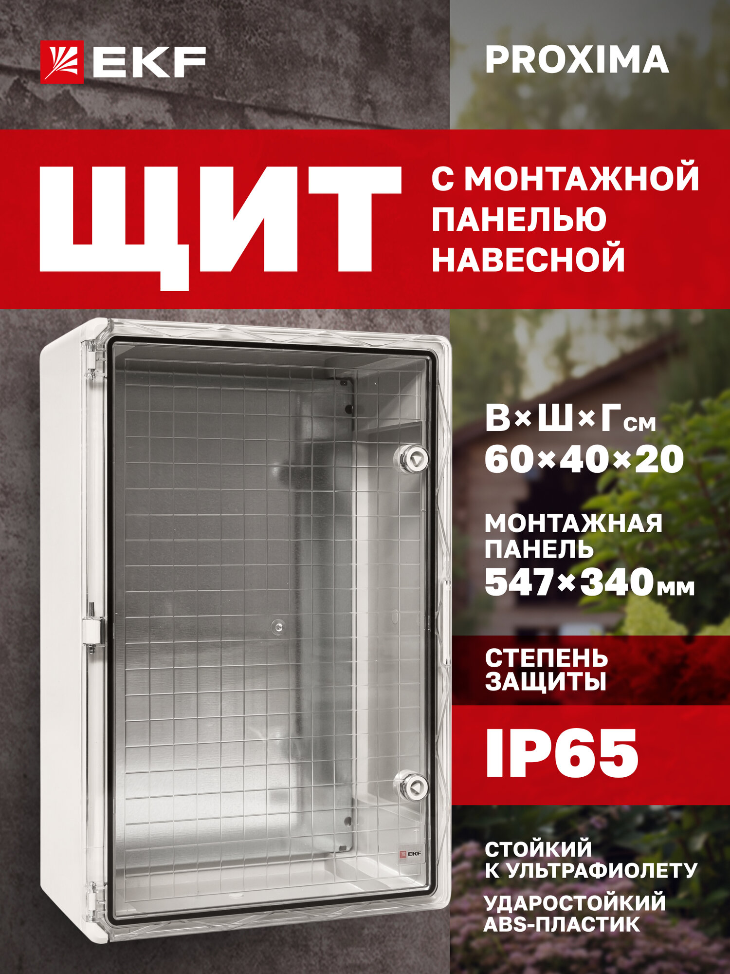 Щиток электрический пластиковый навесной EKF PROXIMA с монтажной панелью, защищенный уличный ЩМП-П (600х400х200) IP65