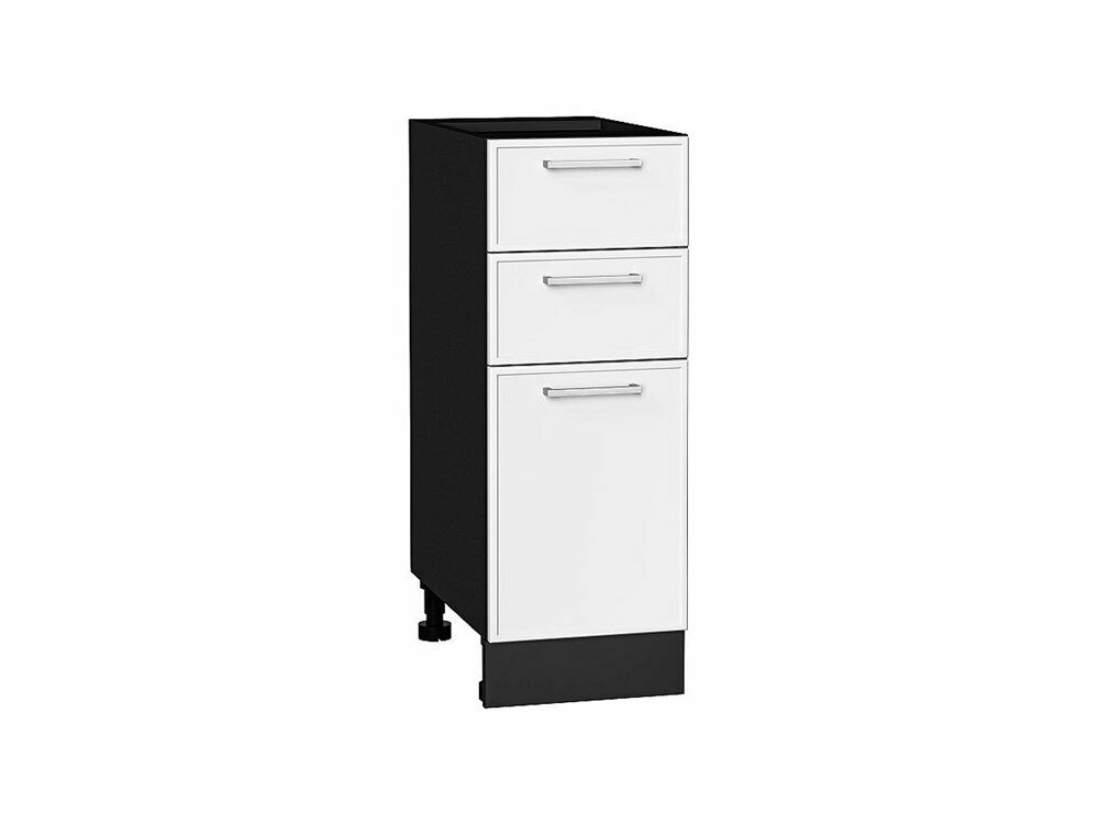 VVT Шкаф нижний с 3-мя ящиками Квадро Graphite, Белый, 300