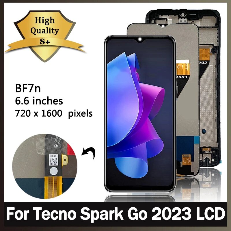 Высокое качество 6,6 "для Infinix Tecno Spark Go 2023, ЖК-дисплей BF7n, сенсорная панель, дигитайзер в сборе, запасные части для ремонта Black NO Frame