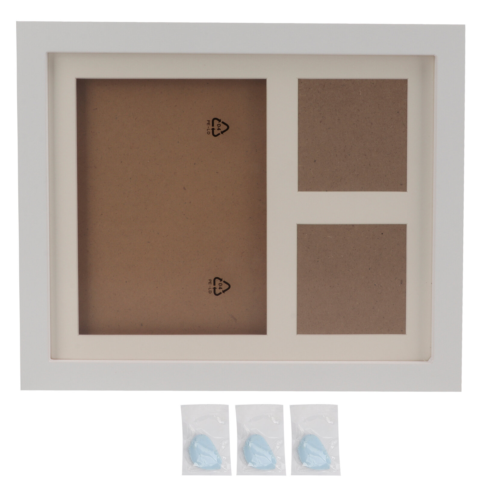 Фоторамка с отпечатками лап домашних животных. Чистая натуральная сосна. Набор для самостоятельного изготовления отпечатков рук и ног. Памятный набор для создания воспоминаний. Кошки, собаки. Светло-голубая белая рамка.