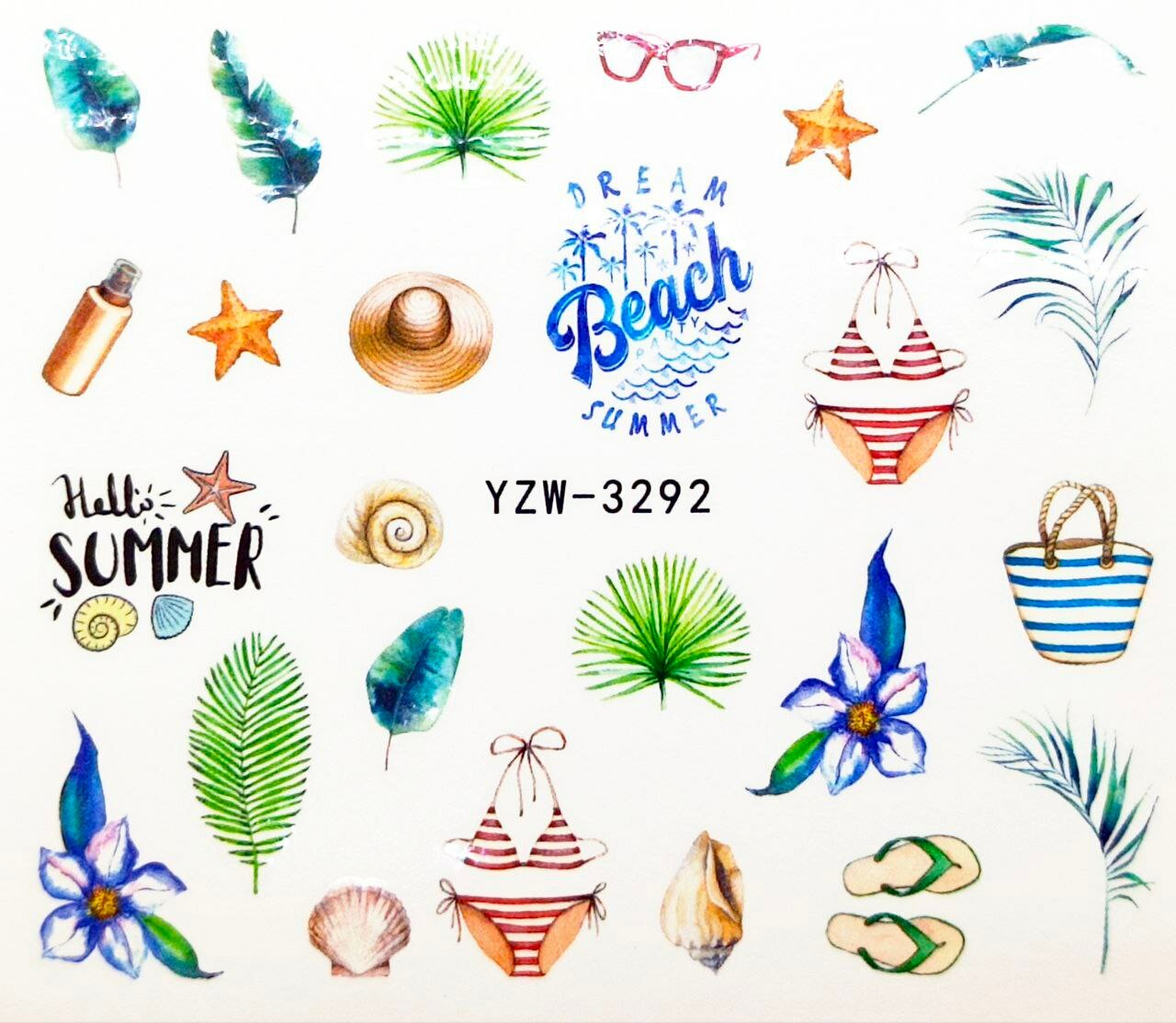 Виниловые слайдеры для ногтей "YZW-3292" / Стильные наклейки / 6.2см х 5.4см