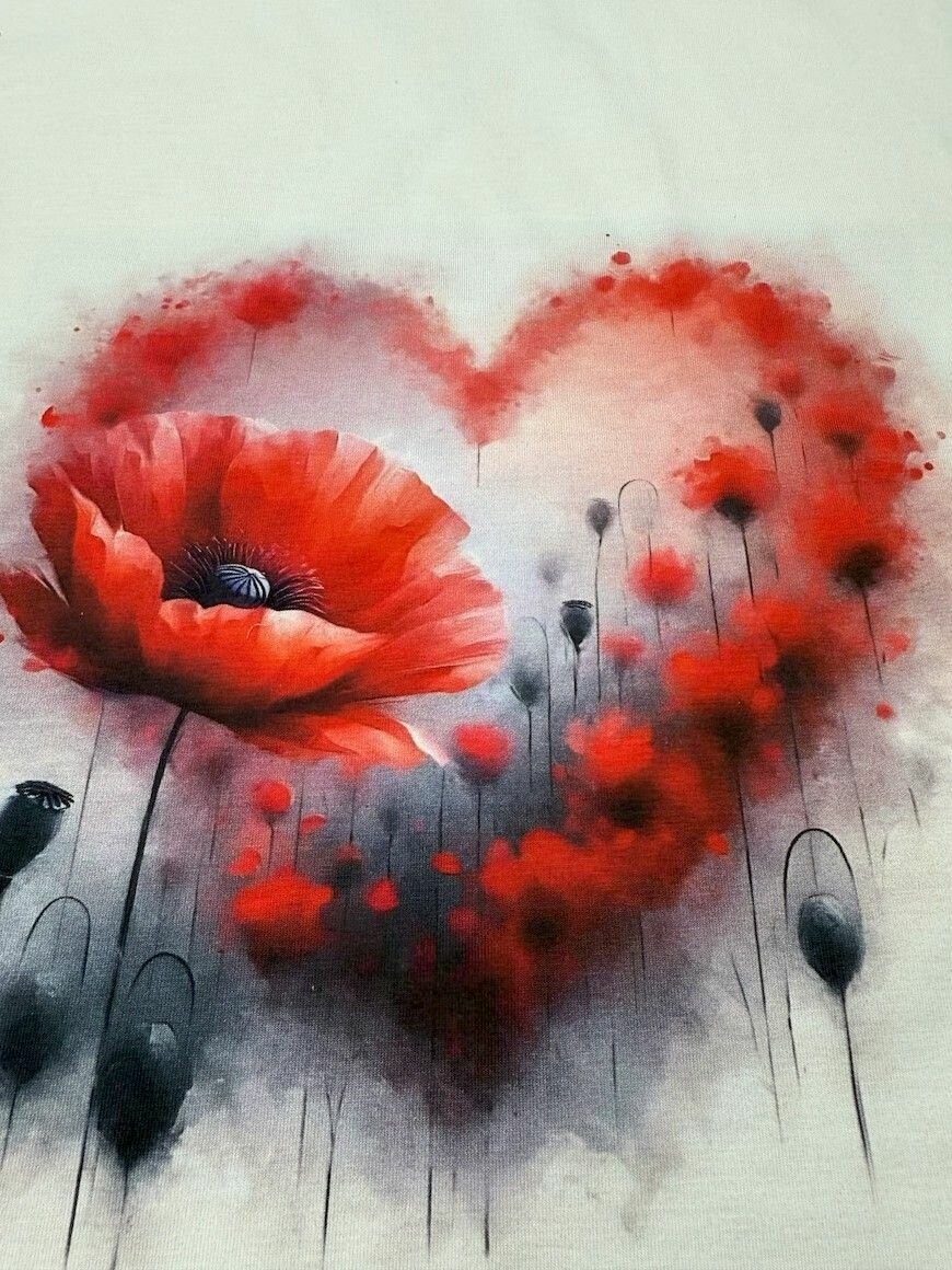 Ткань Кулирка с диджитальным принтом Сердце 60х65 / передняя полочка