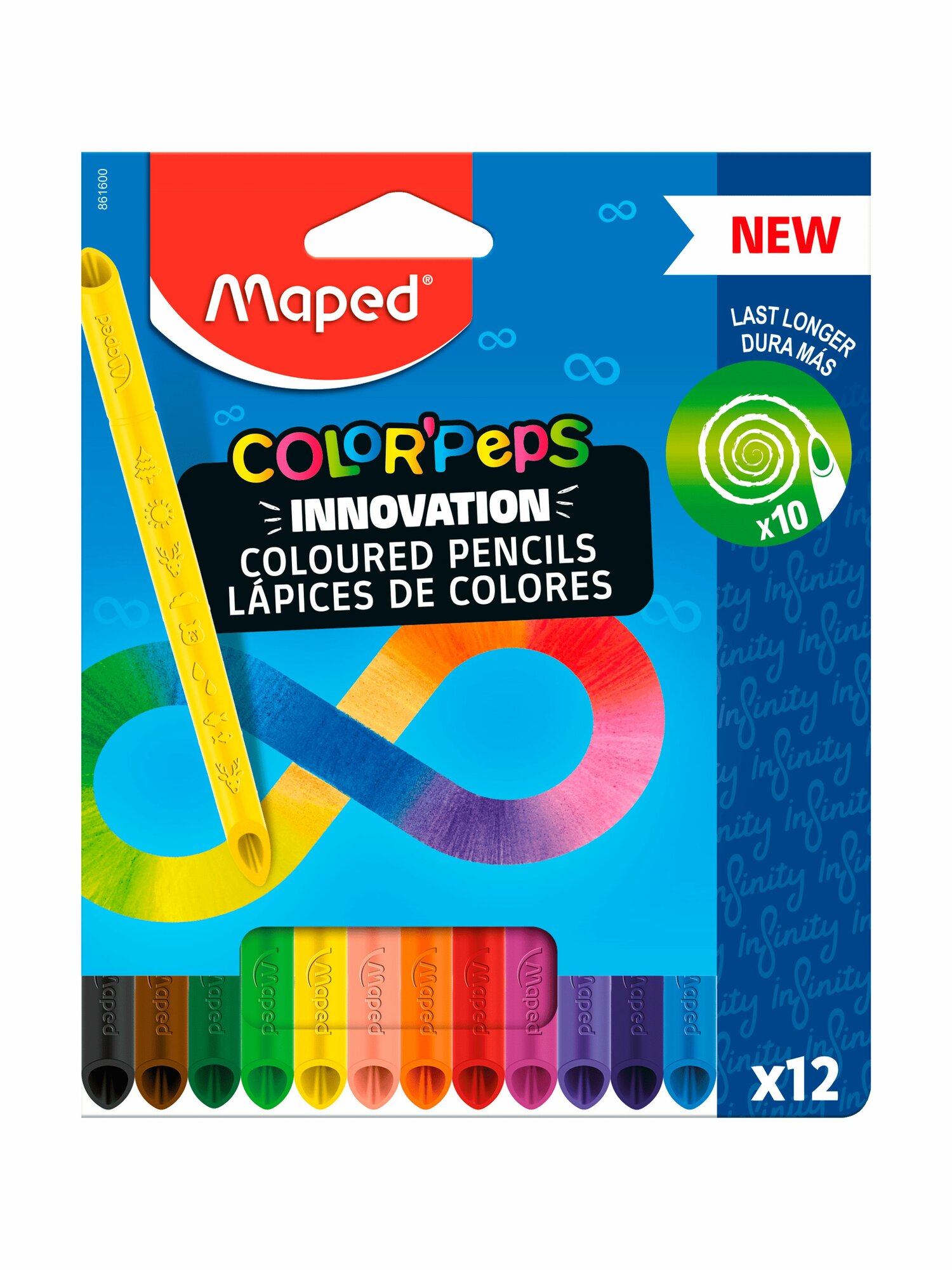 Цветные карандаши MAPED "COLOR'PEPS INFINITY", 12 цветов, трехгранная форма, из ударопрочного грифеля