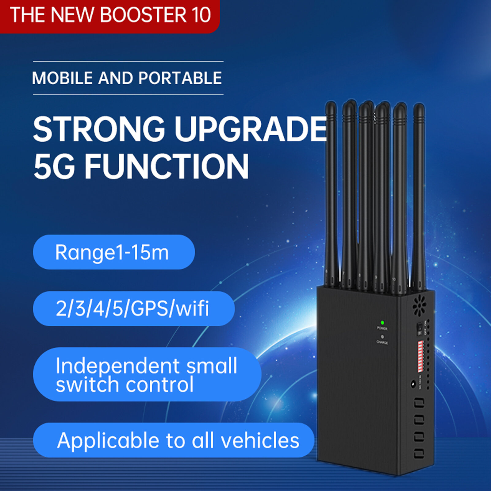 Портативный полнодиапазонный перехватчик сигнала, радиус перехвата 15 м, 10-канальный блокировщик записи, вилка AU, 110‑240 В