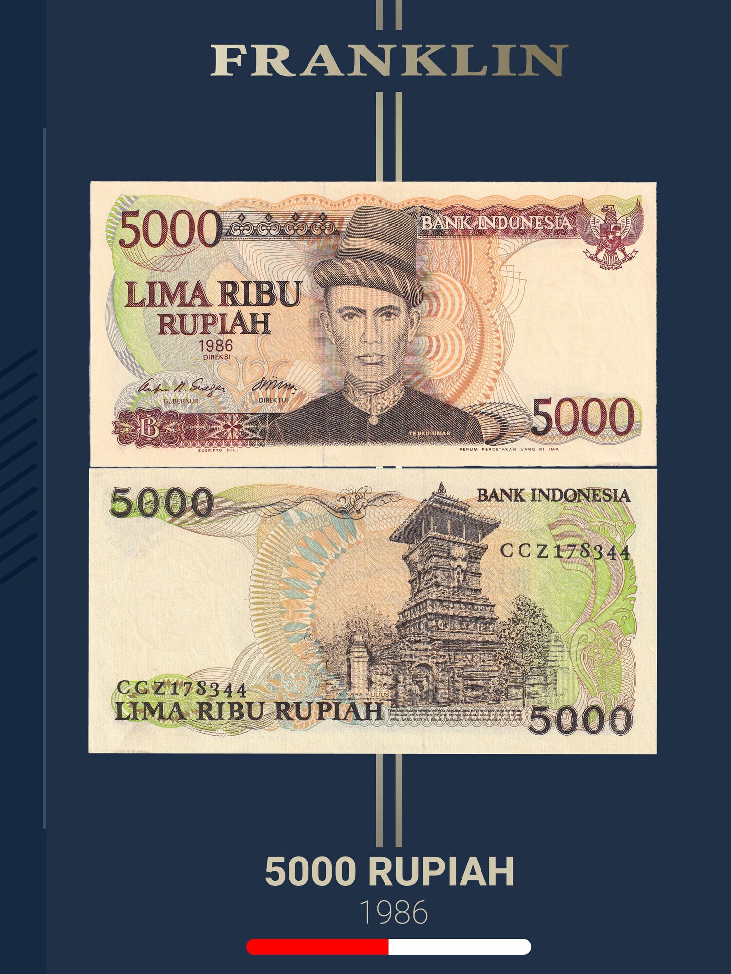 Банкнота Индонезия 5000 рупий 1986 год (UNC) Pick 125