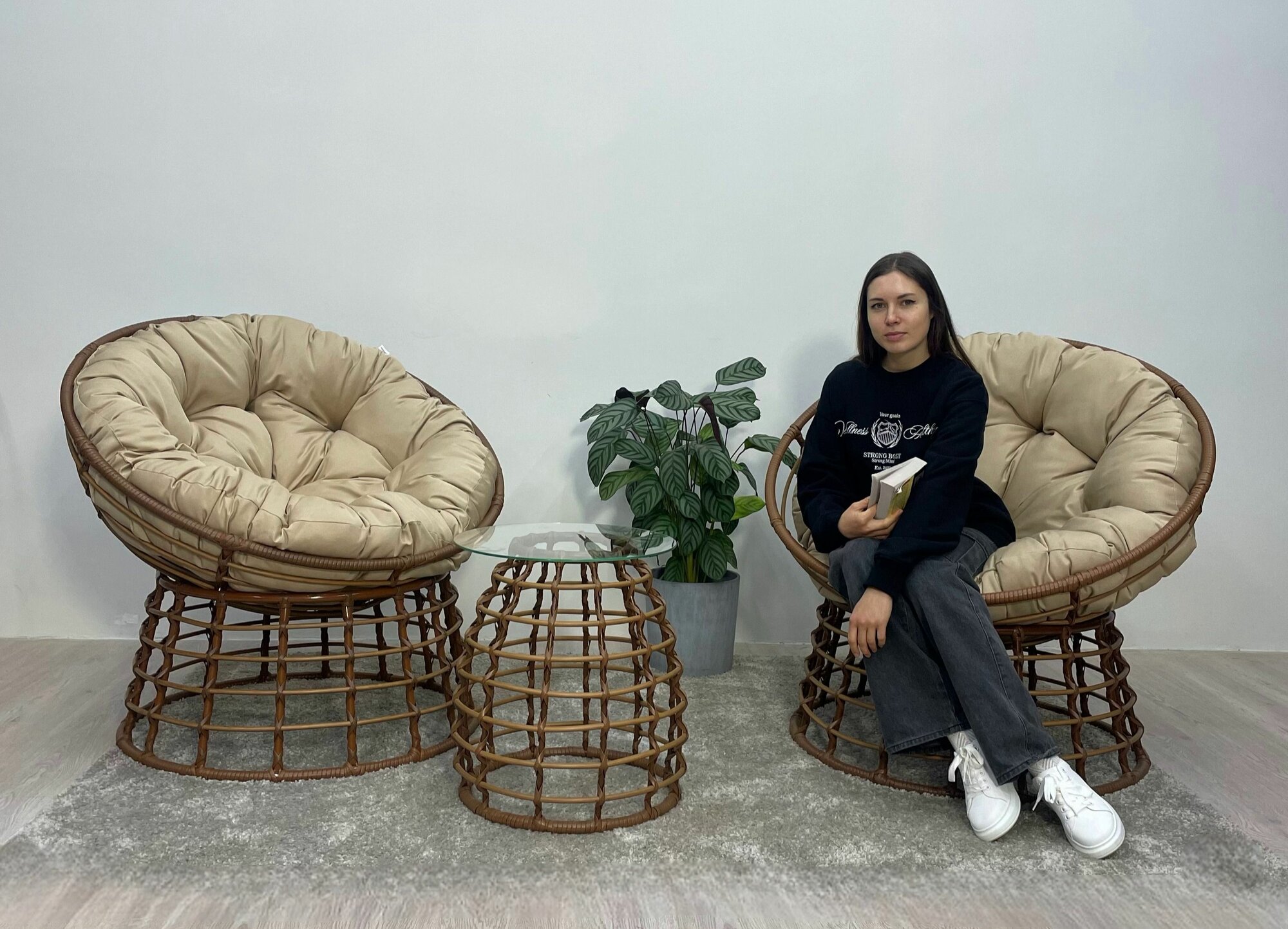 Комплект кофейный со столиком SAVIRA горячий шоколад, 2 кресла + 2 подушки (бежевый, полиэстер)