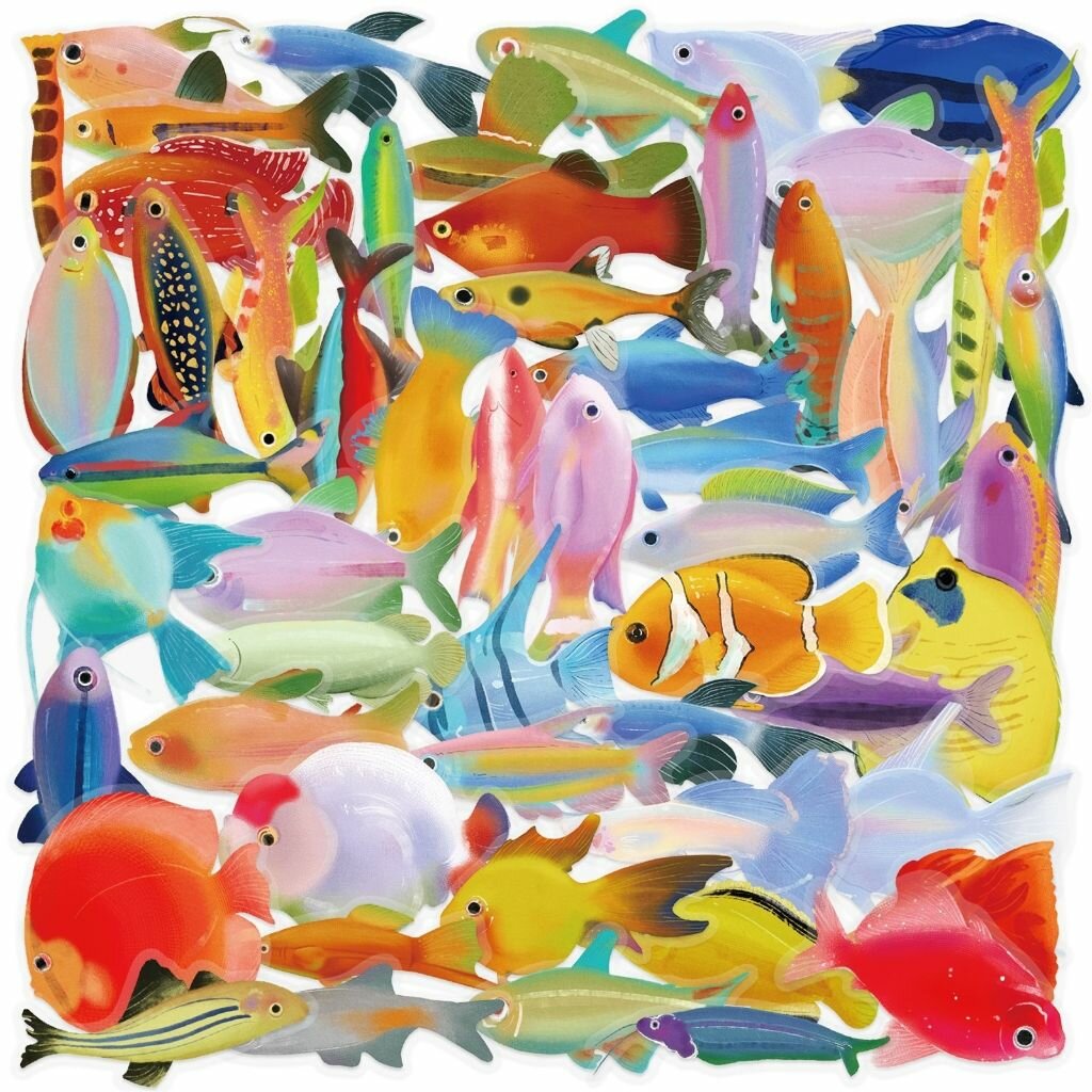 50 листов водонепроницаемых наклеек с рыбами и морскими животными