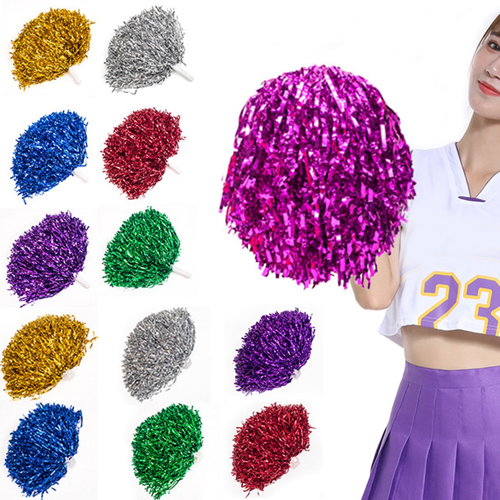 Помпоны для черлидинга, многоразовые одноразовые однотонные пластиковые помпоны с эффектом вспышки, мяч для баскетбола, бейсбола, случайная доставка