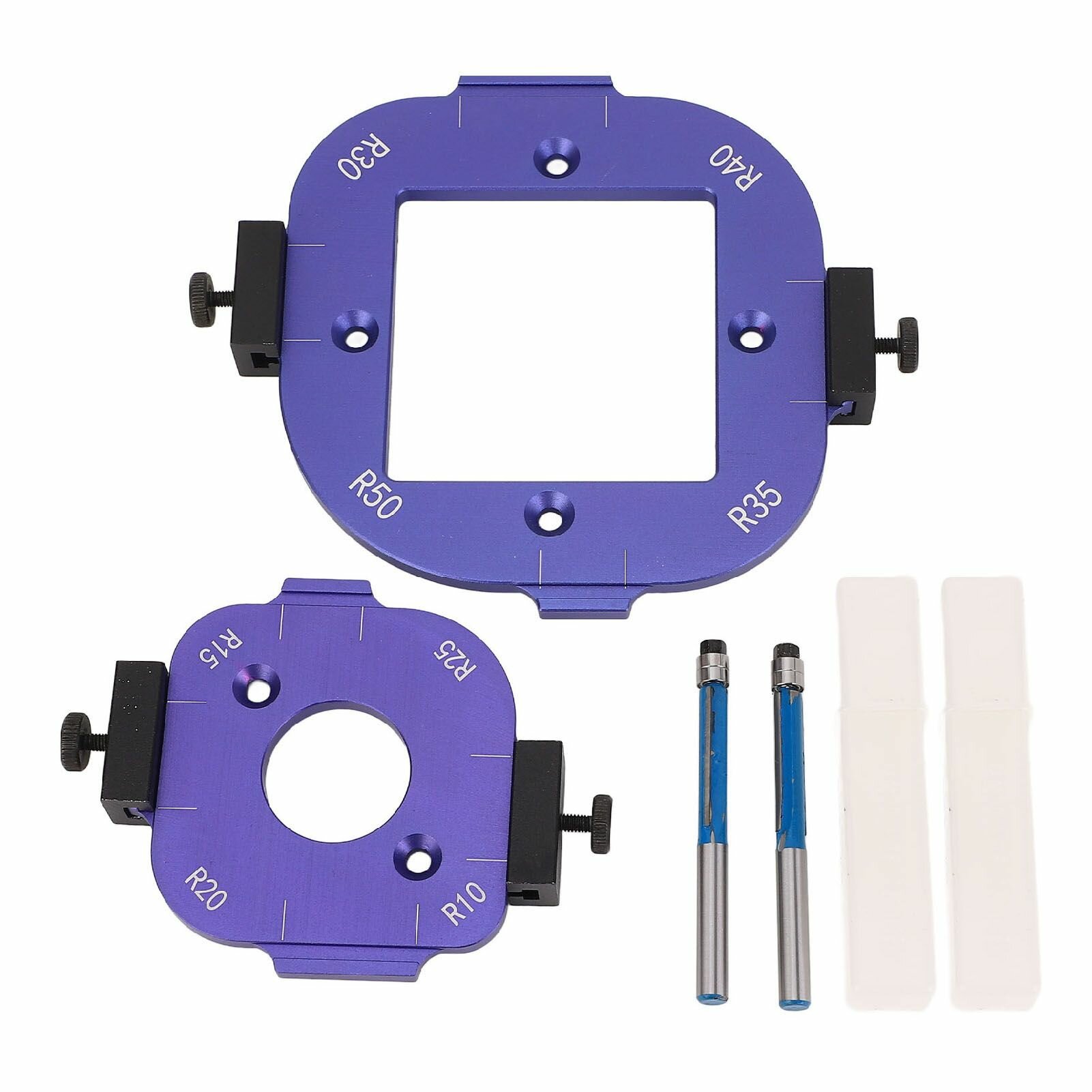 Набор угловых шаблонов с 2 фрезами, зажимное приспособление для радиусной резки, инструменты для обработки дерева, дуговая резка R10 R15 R20 R25 R30 R35 R40 R50