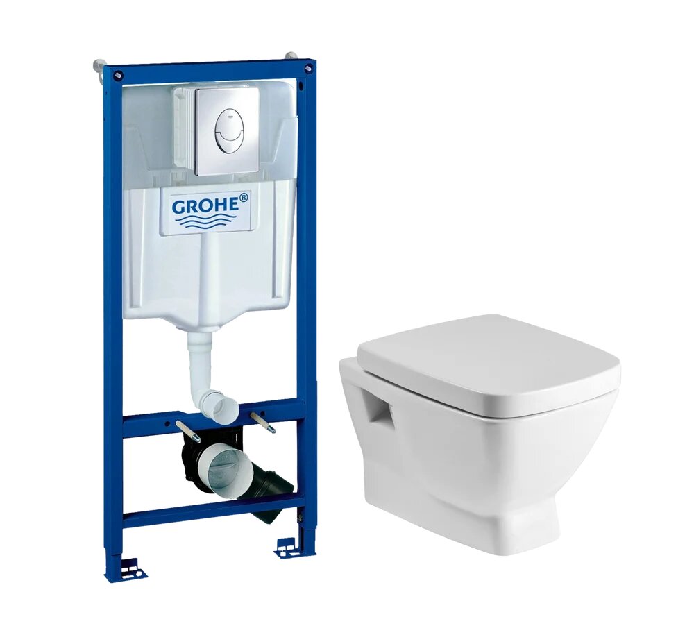 Комплект 2 в 1 Унитаз подвесной Santek Нео 1WH302423 / Инсталляция с кнопкой Grohe Rapid SL 38721001 цвет хром